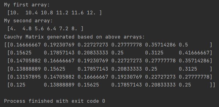 How To Generate Cauchy Matrix From Arrays In Numpy Pythoneo